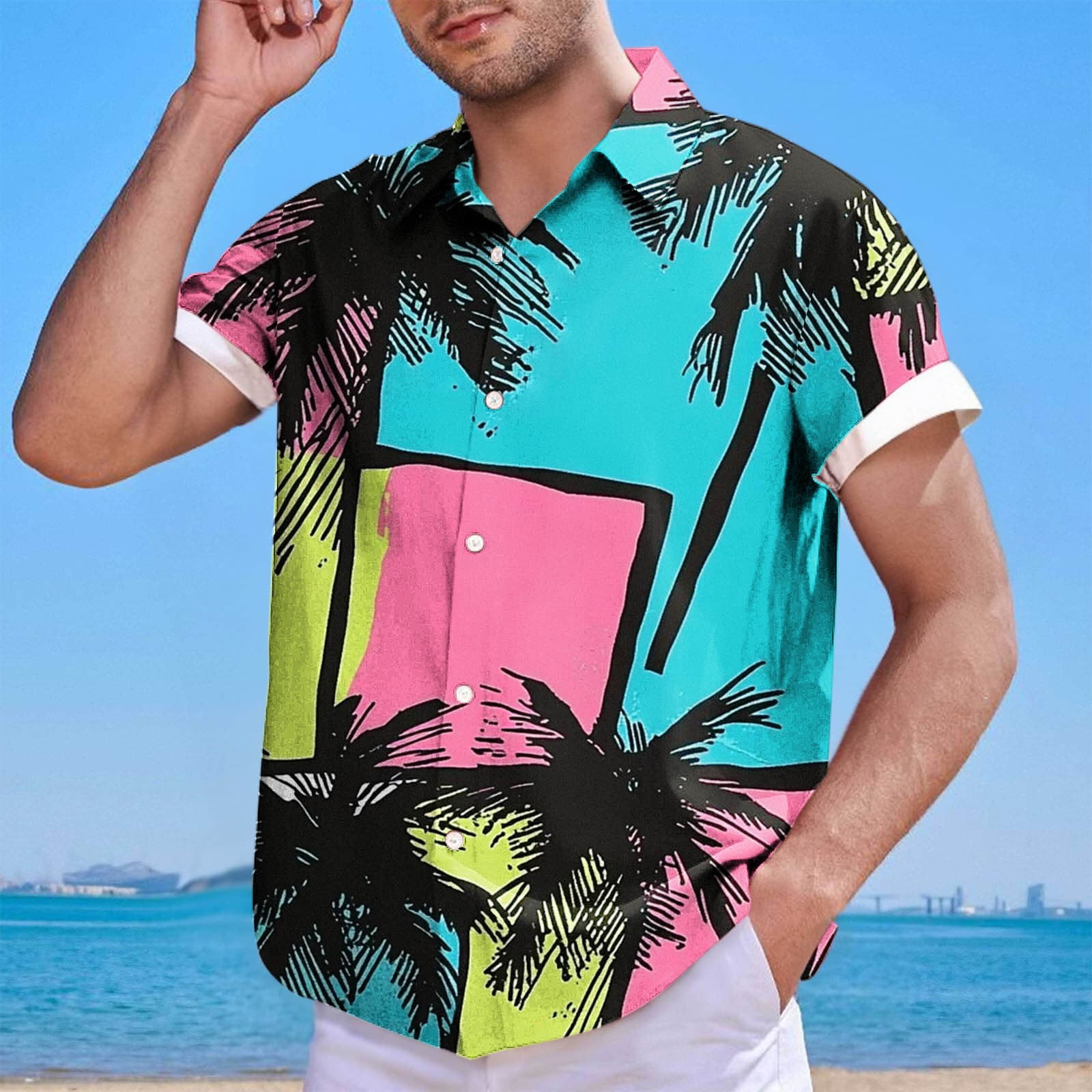 CaiJunJia George Hawaiian Shirt for Men Summer Beach Casual Short ...