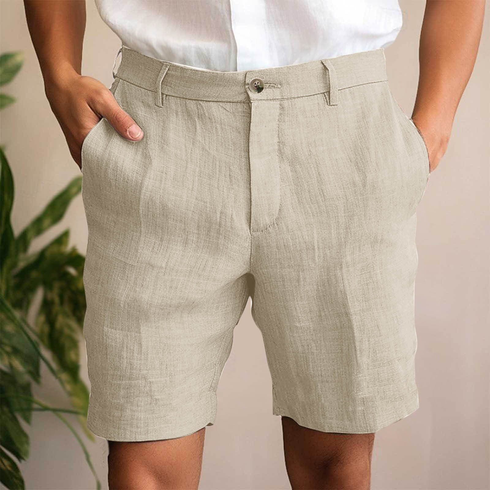CaiJunJia George Men's Flat Front Shorts Cotton Linen Button Up Closure ...