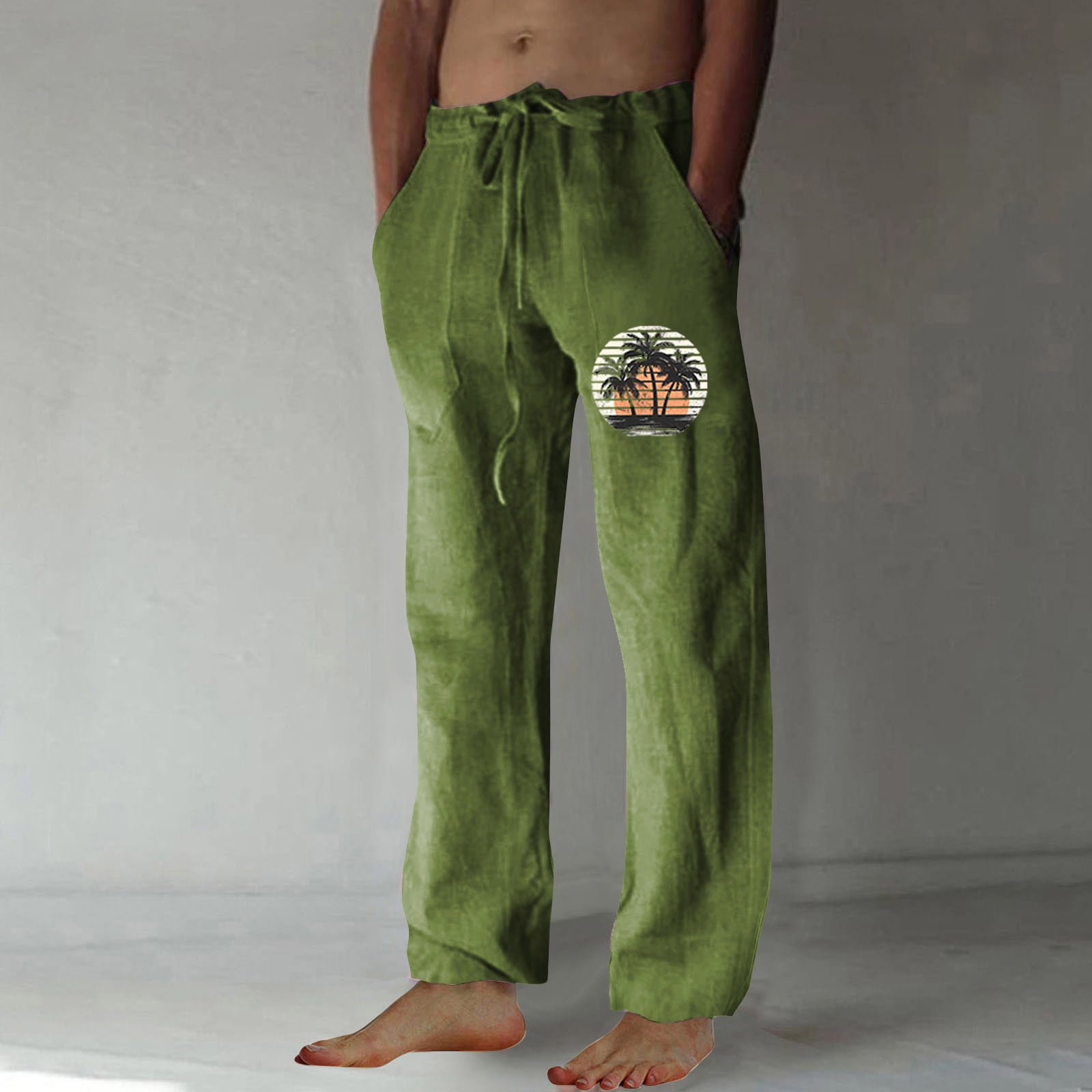 CaiJunJia George Mens Cotton Linen Pants Casual Elastic Waist Joggers ...