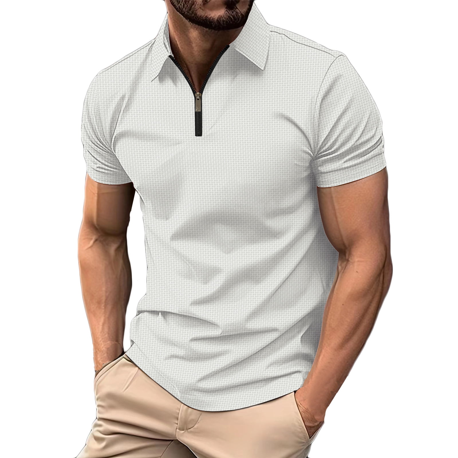 CaiJunJia George Polo Shirt,Men's Casual Zipper Polo Shirts Classic ...