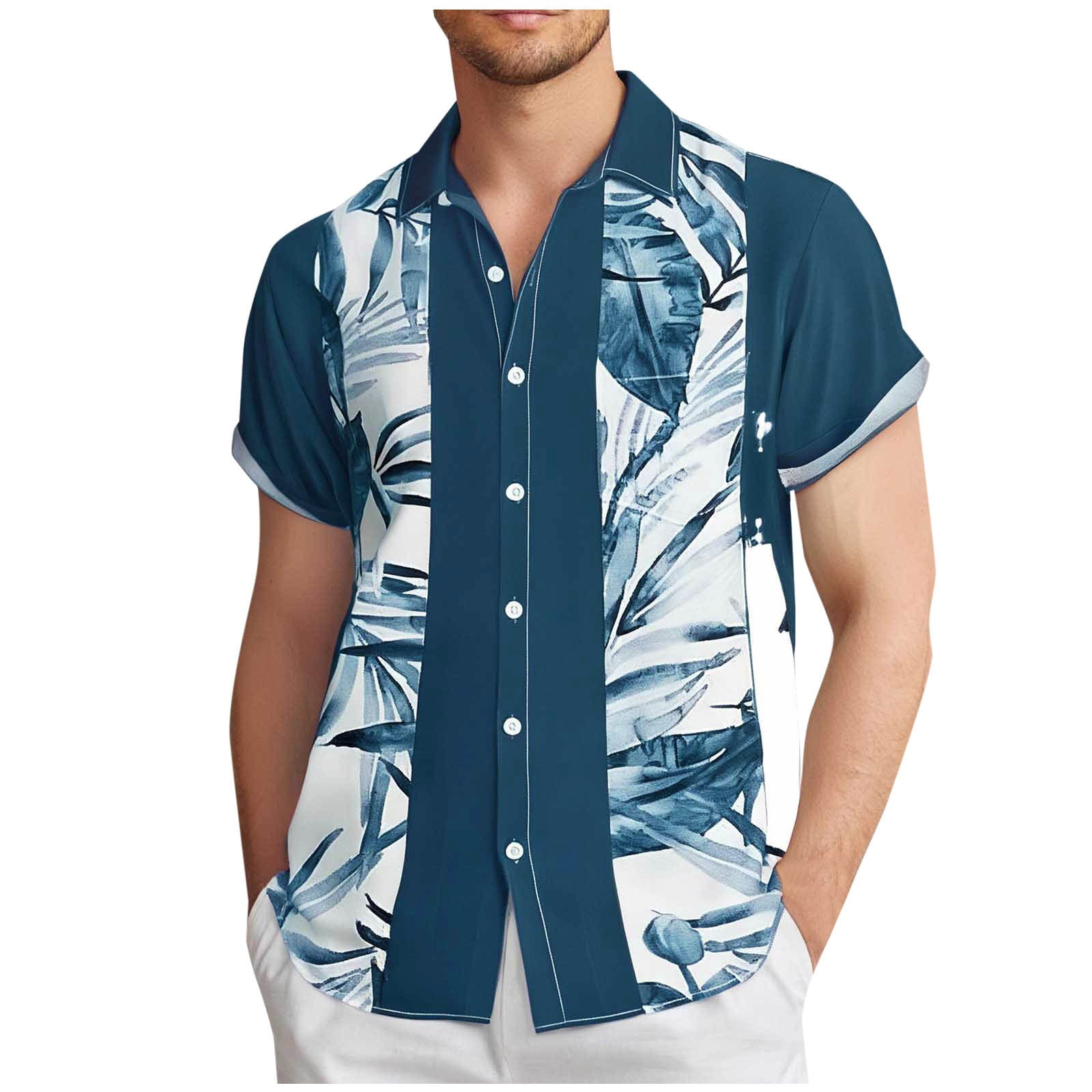 CaiJunJia Mens Short Sleeve Cuban Guayabera Shirt Casual Summer Beach Button Down Shirts ...