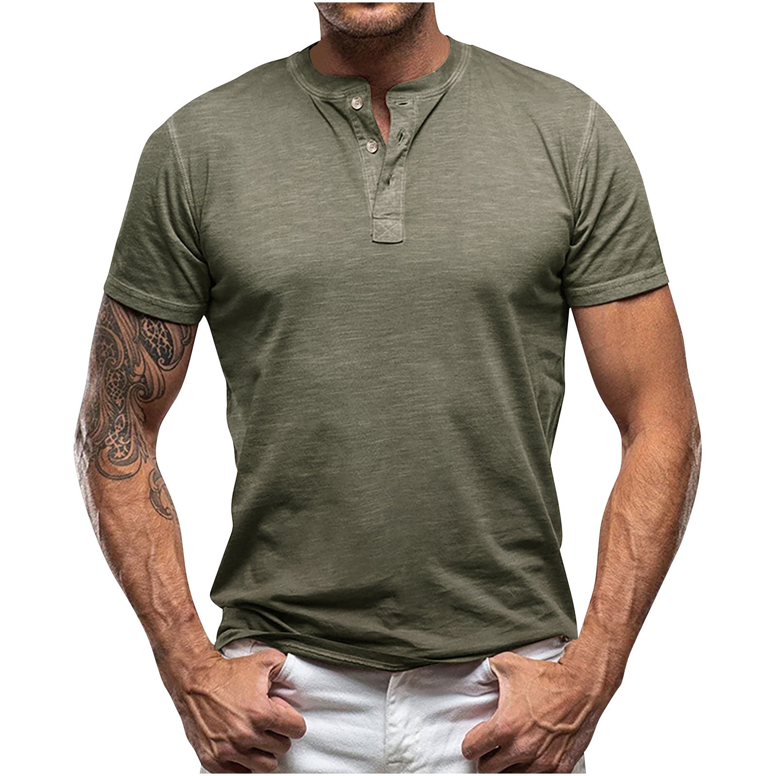 CaiJunJia George Henley Shirts for Men - Casual Short Sleeve Modern Fit ...