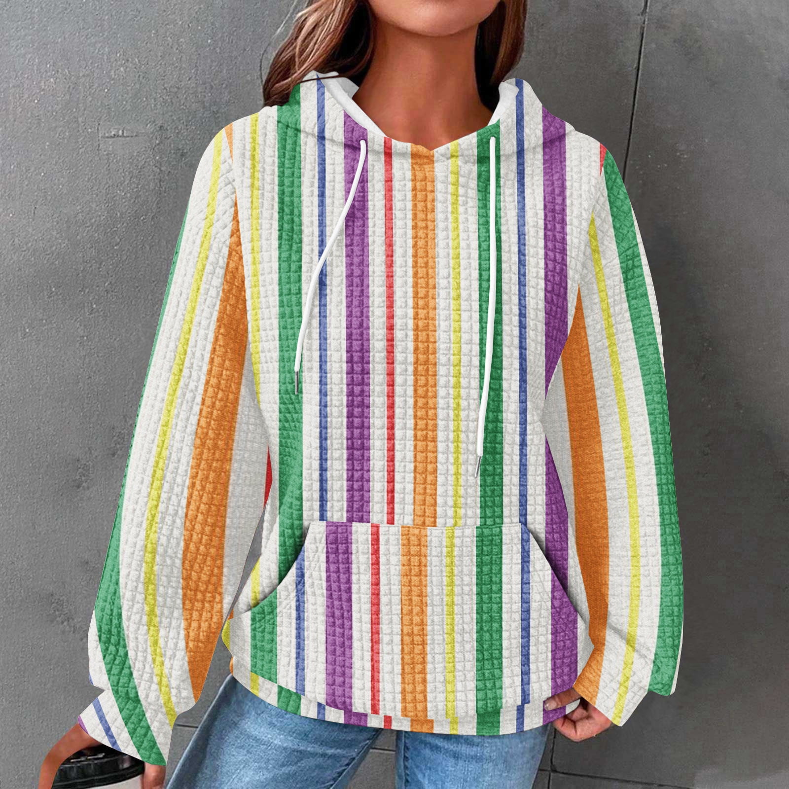 CaiJunJia Clearance No Boundaries Women's Fall Colorful Waffle Pullover ...