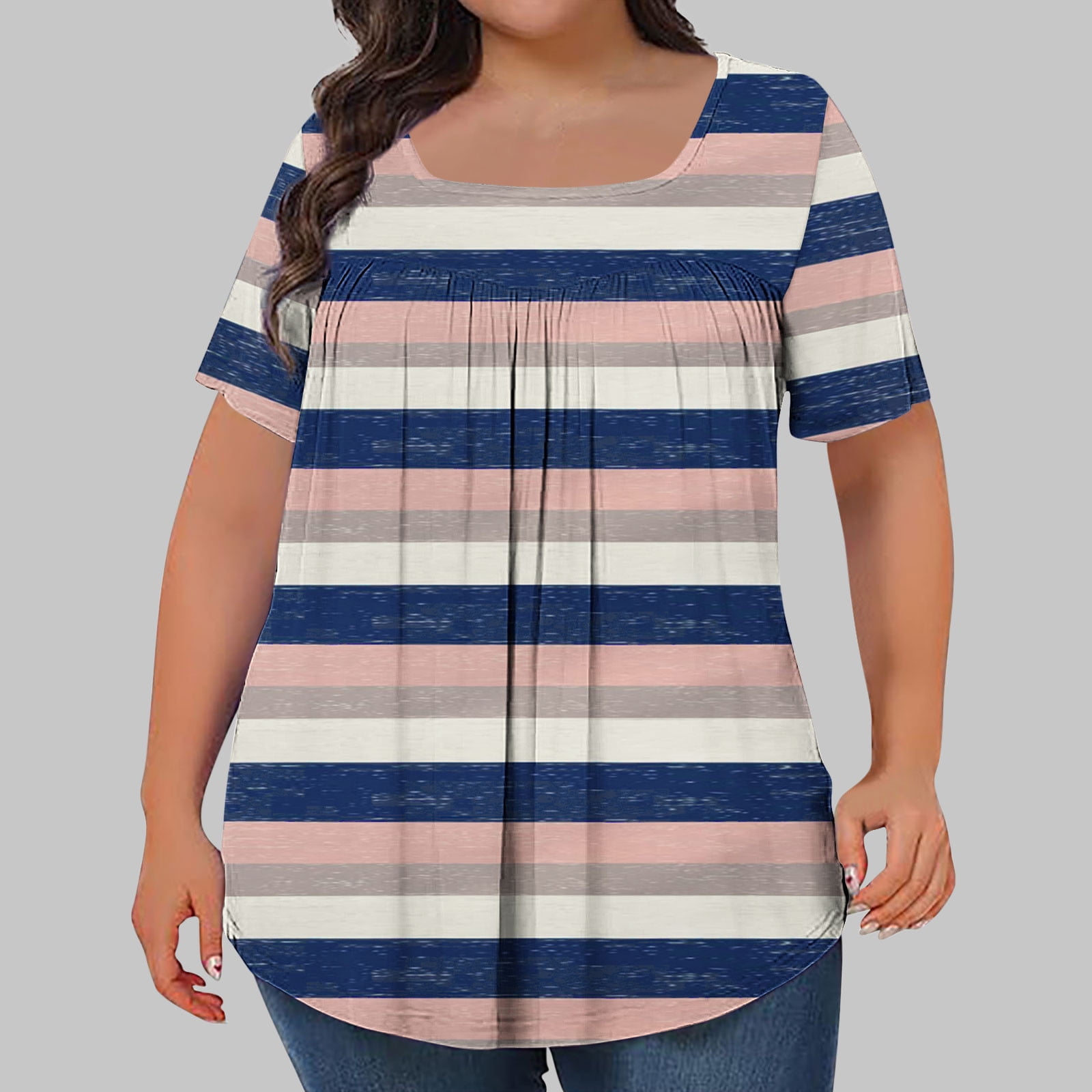 CaiJunJia Plus Size Summer Tunic Tops for Women 2025 Casual Flowy T shirts Ruched Blouses L-5XL ...