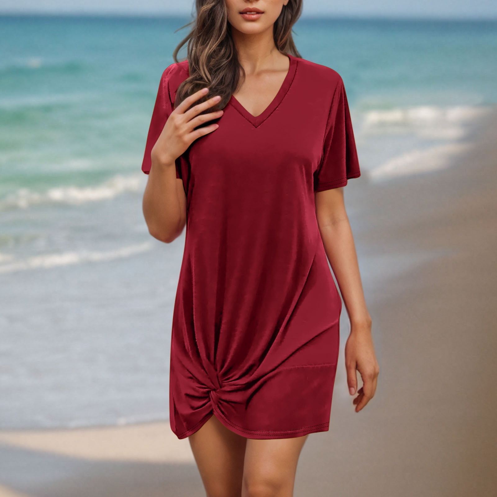 CaiJunJia Summer Dresses for Women 2025 V Neck T Shirt Dress Short ...