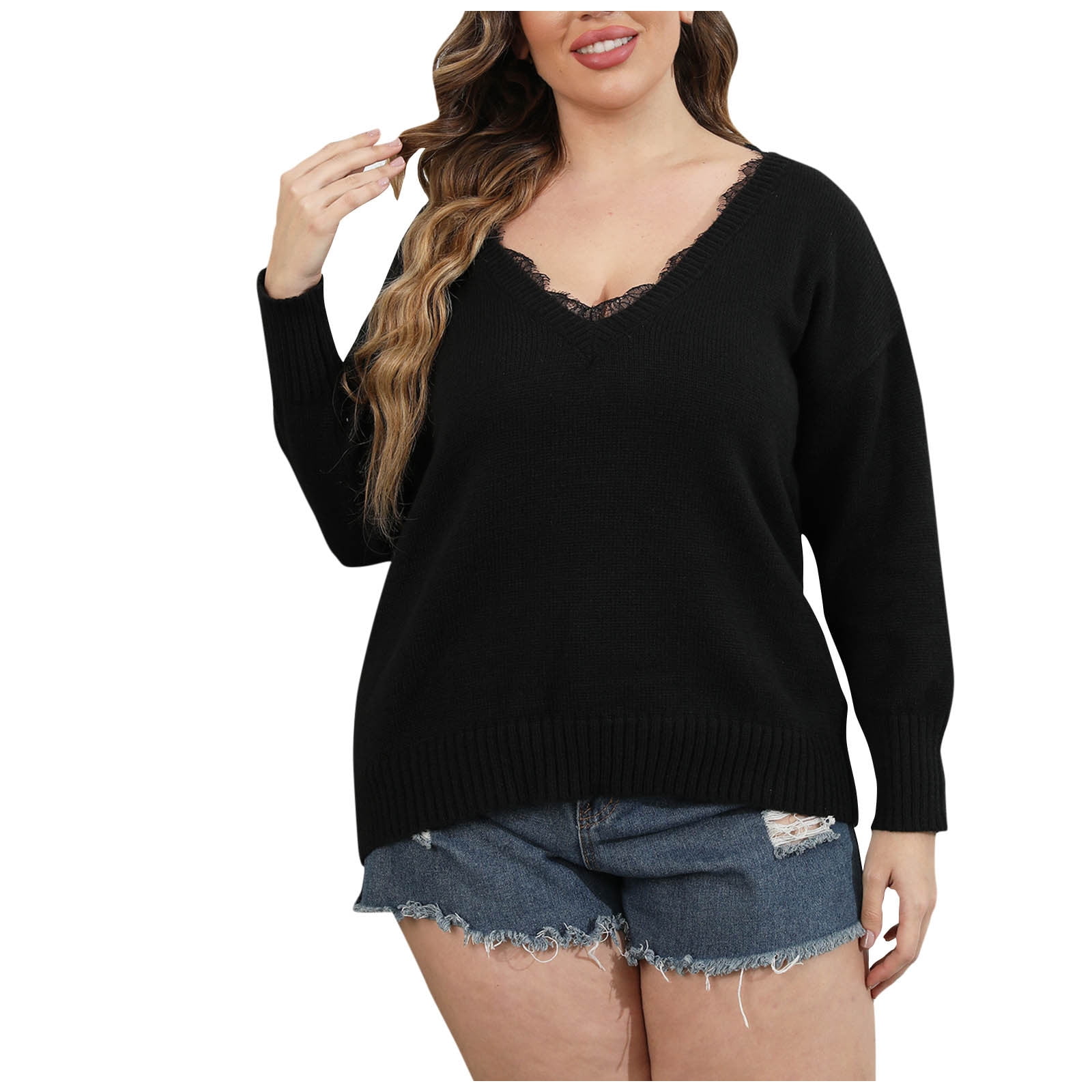 CaiJunJia Sweaters for Women Plus Size 2024,Women's Casual V-Neck Long ...
