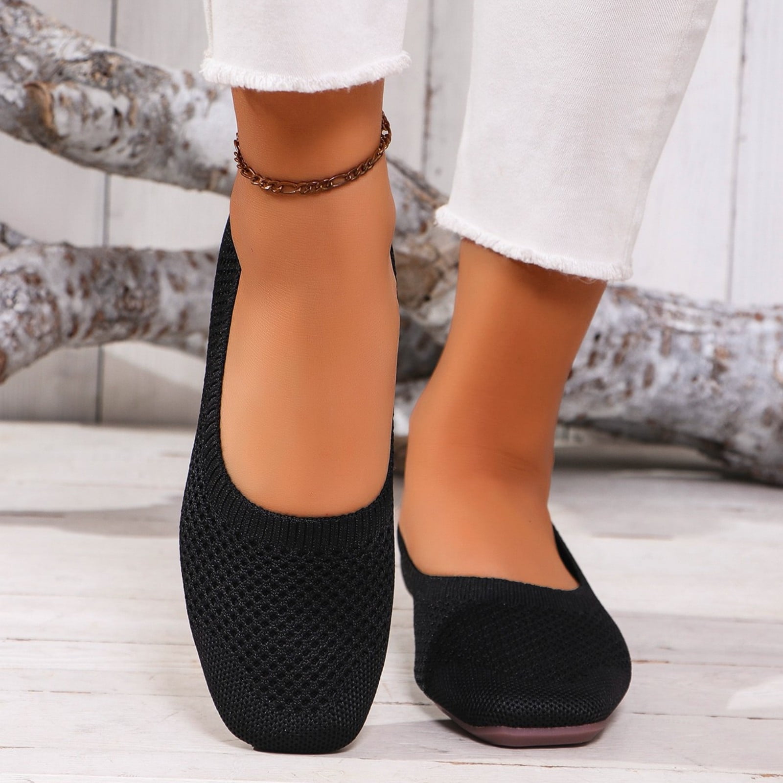 CaiJunJia Women's Ballet Flats Cap Toe Bow Flats Two Tone Slip On Flats ...