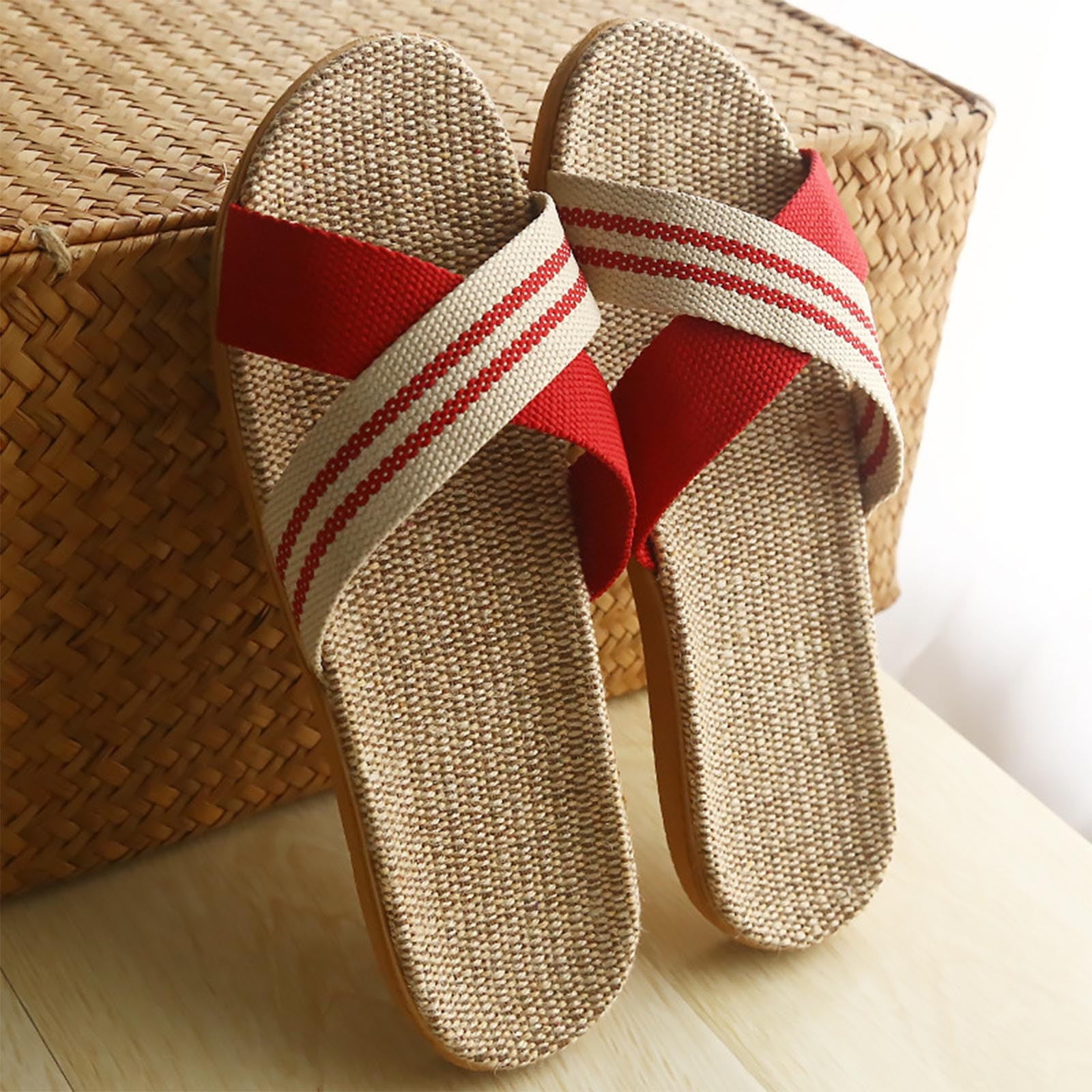 CaiJunJia Women's Sandals Summer Linen Weaving Beach Slippers Skidproof ...