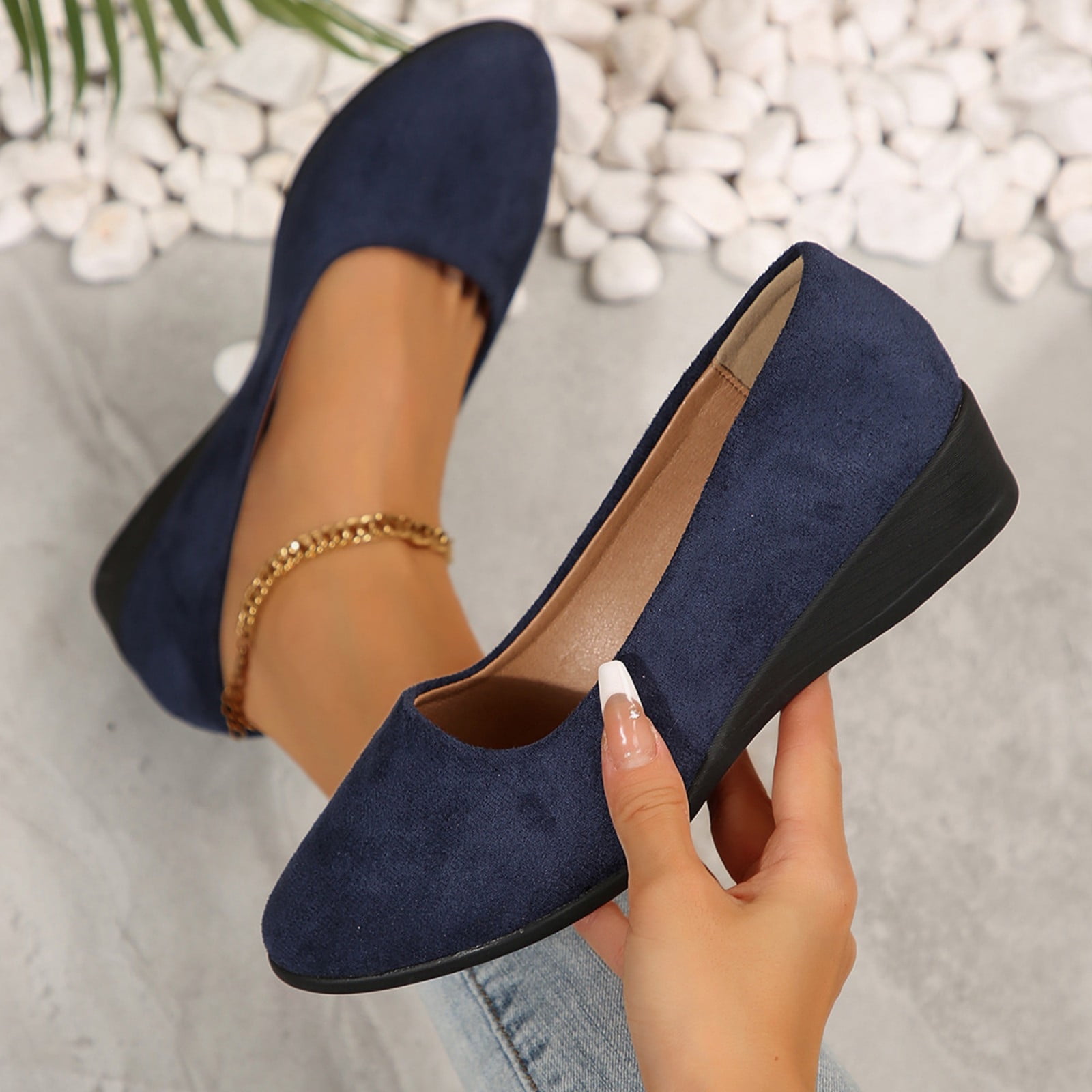 CaiJunJia Womens Flats Shoes Solid Round Toe Dating Suede Casual Slip ...