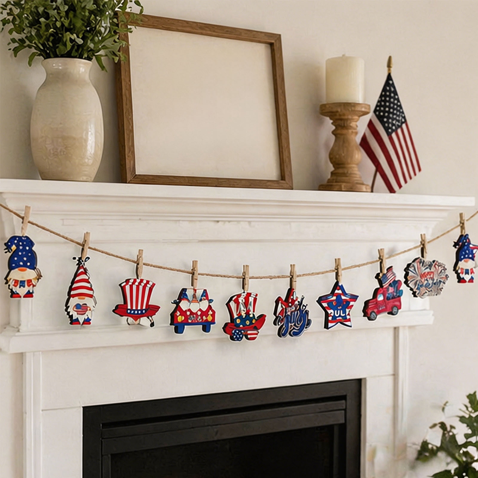 CaiTeLin 12 Styles 36Pcs 4th Of July Wooden Ornament, Patriotic Hanging ...