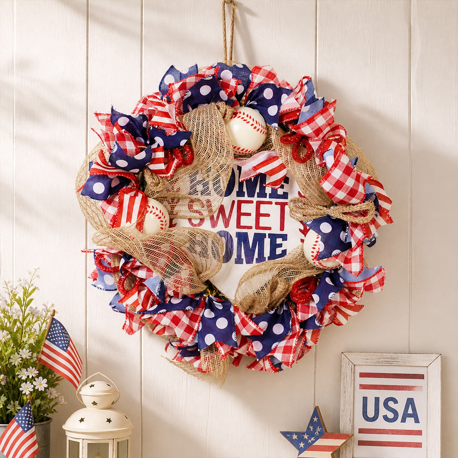 CaiTeLin 13.7In Garland, Patriotic Red White Blue Decor For ...