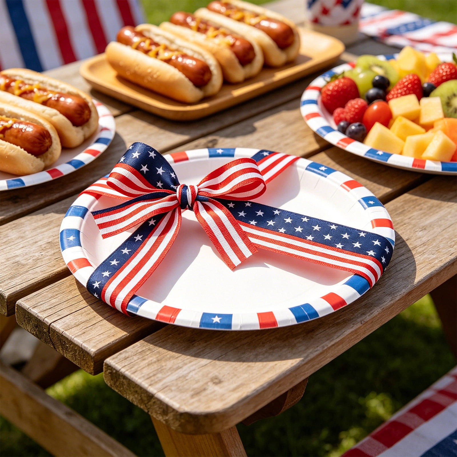 CaiTeLin 2PC 4th Of July Patriotic Ribbon, Red White Blue Wired Ribbon ...