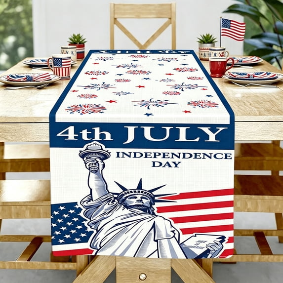 CaiTeLin 72x13 Inch Linen 4th Of July Table Runner, Patriotic Stripe ...