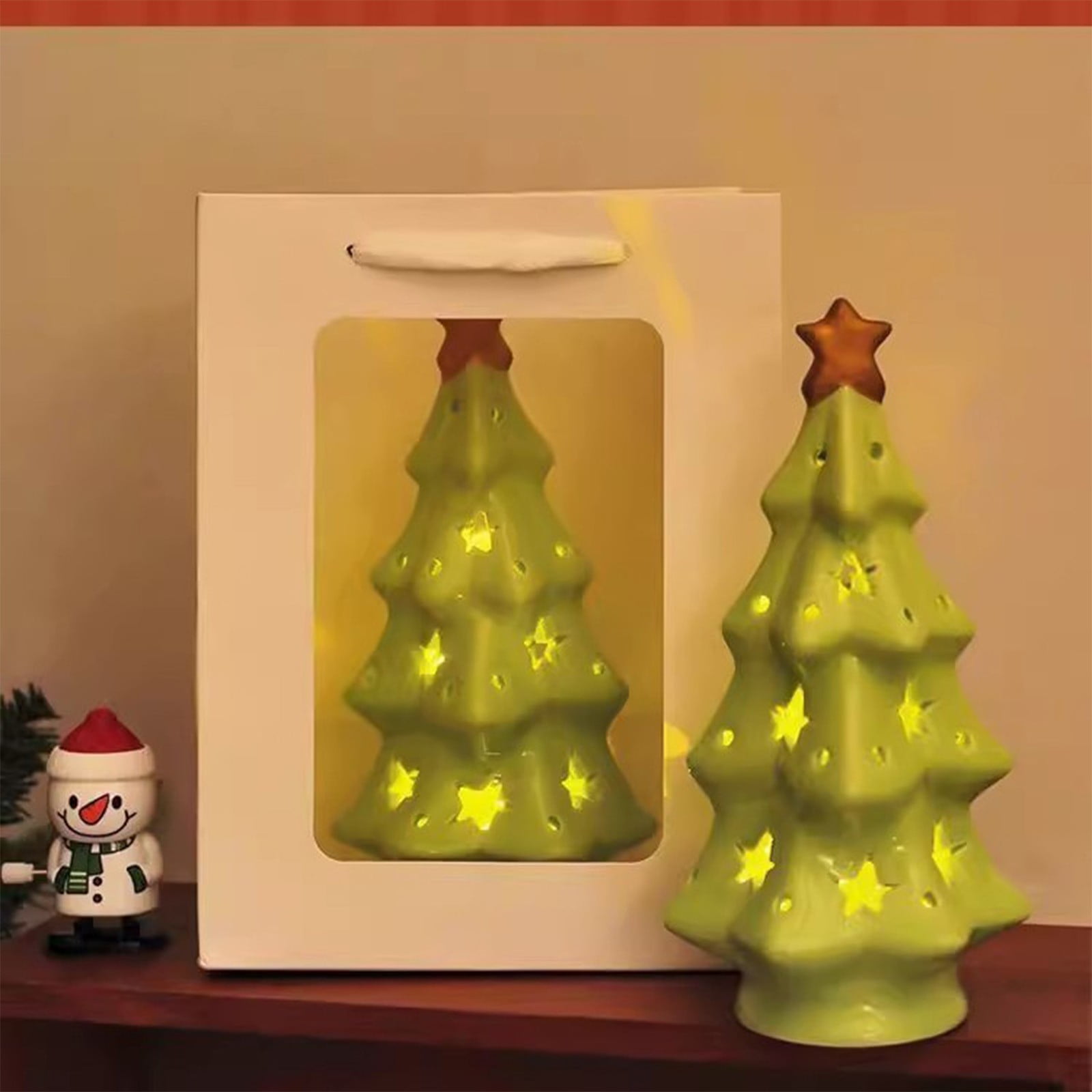 CaiTeLin Ceramic Christmas Tree, Mini Desktop Holiday Decor with Gift ...