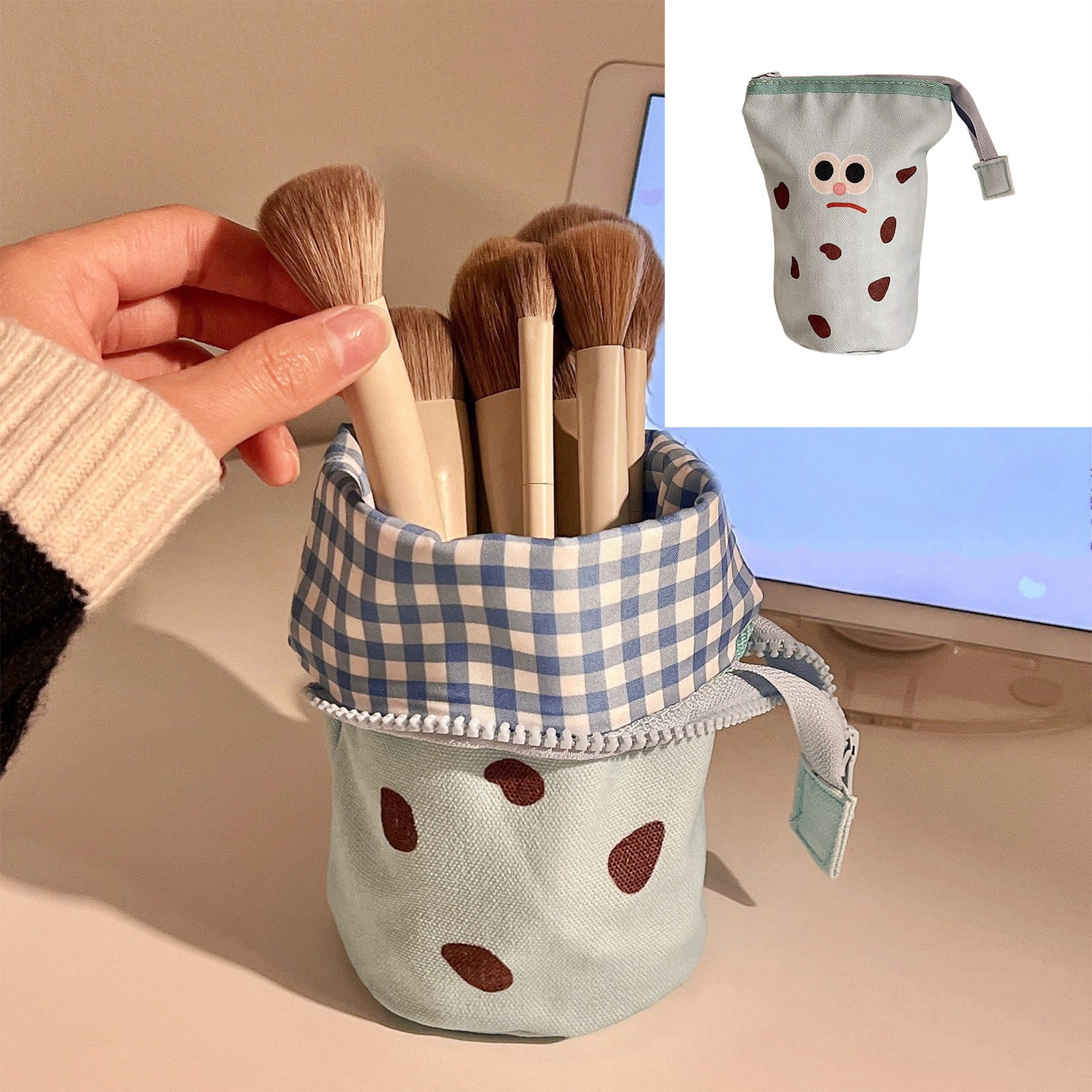 CaiTeLin Cute Makeup Brush Storage Bag, Portable Stand Up Large ...