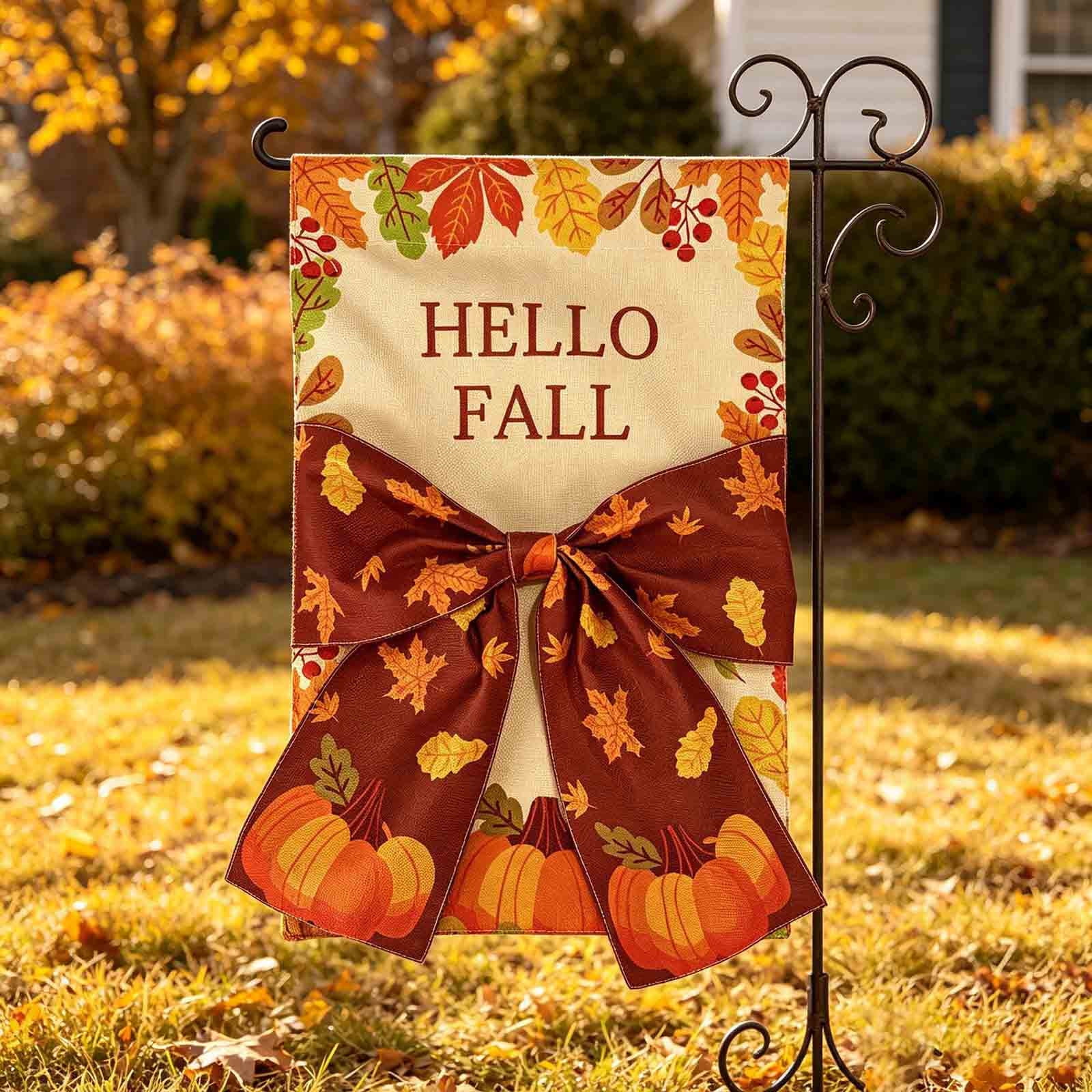 CaiTeLin Fall Bowknot Garden Flag, Double Sided Linen Courtyard Banner ...