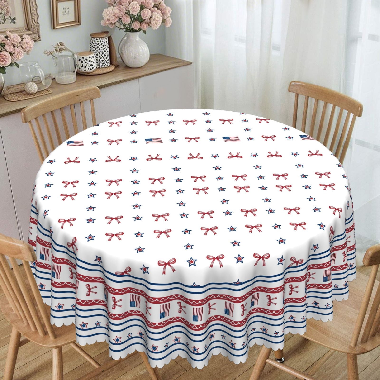 CaiTeLin Independence Day Bow Flag Round Tablecloth, Waterproof Lace ...