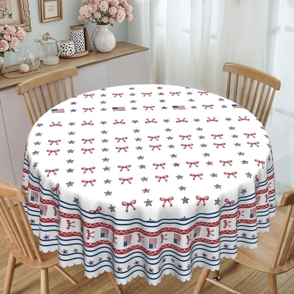 CaiTeLin Independence Day Bow Flag Round Tablecloth, Waterproof Lace ...