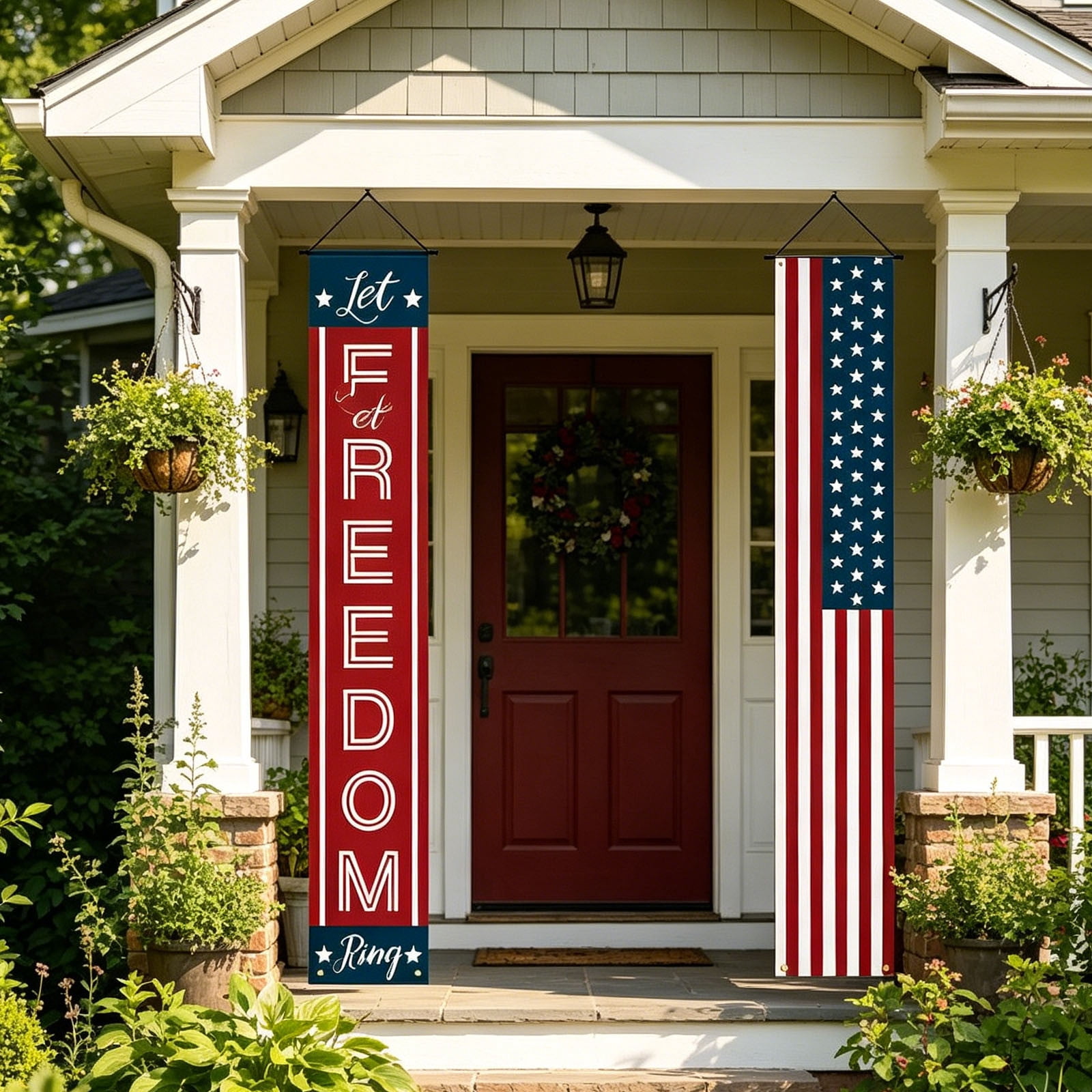 CaiTeLin Independence Day Door Curtain, Red White Blue Star Striped ...