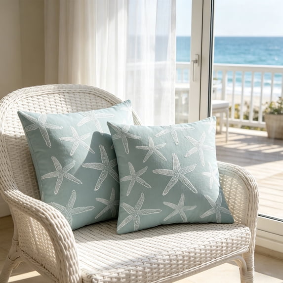 CaiTeLin Set Of 2 Coastal Style Starfish Pillow Covers, Summer Beach ...