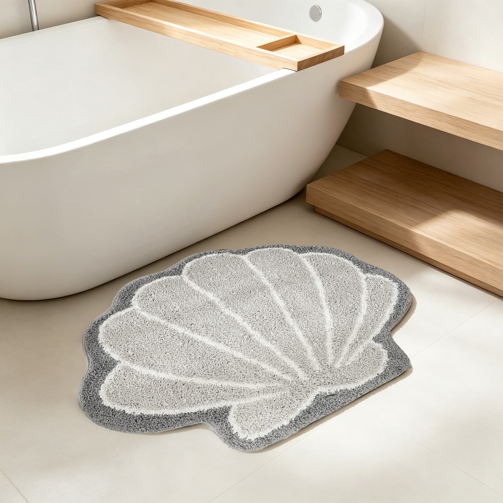 CaiTeLin Shell Shaped Absorbent Bath Mat, Non Slip Microfiber Rug for ...