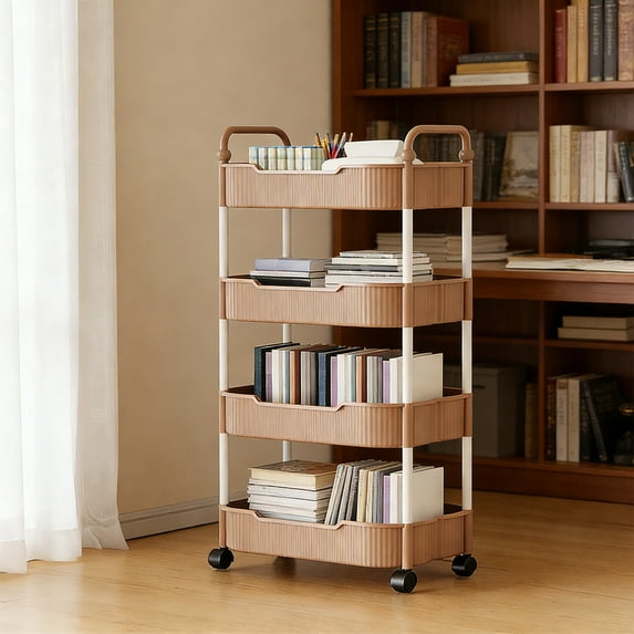 CaiYueKe 4-Tier Rolling Storage Cart Organizer with Wheels, Mobile ...
