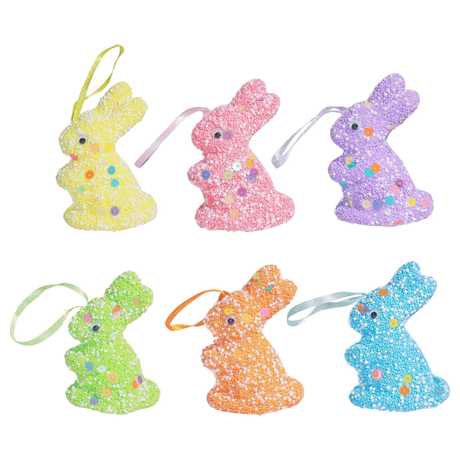 CaiYueKe 6 Pcs Easter Rabbit Ornaments Spring Decorations Hanging Foam ...