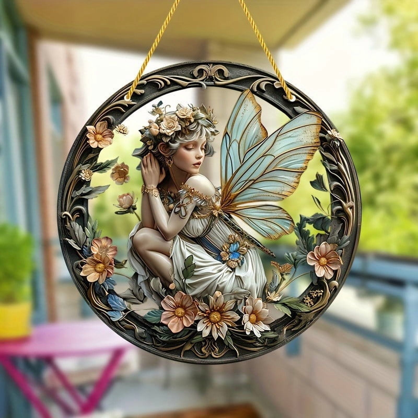 CaiYueKe Acrylic Fairy with Butterfly Wings Round Disk, 20cm Window ...