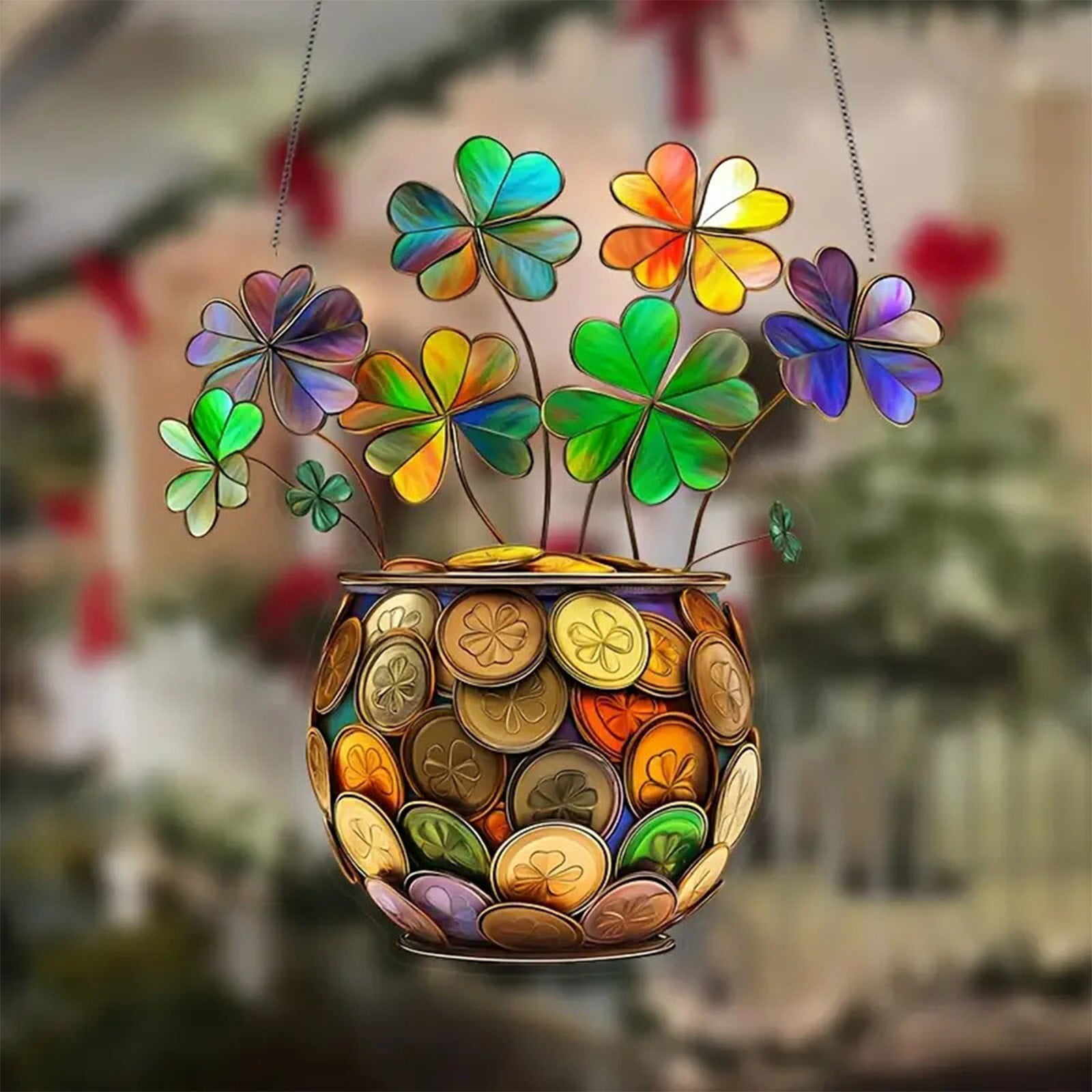 CaiYueKe Acrylic Four Leaf Clover Window Decoration Pendant - Green ...