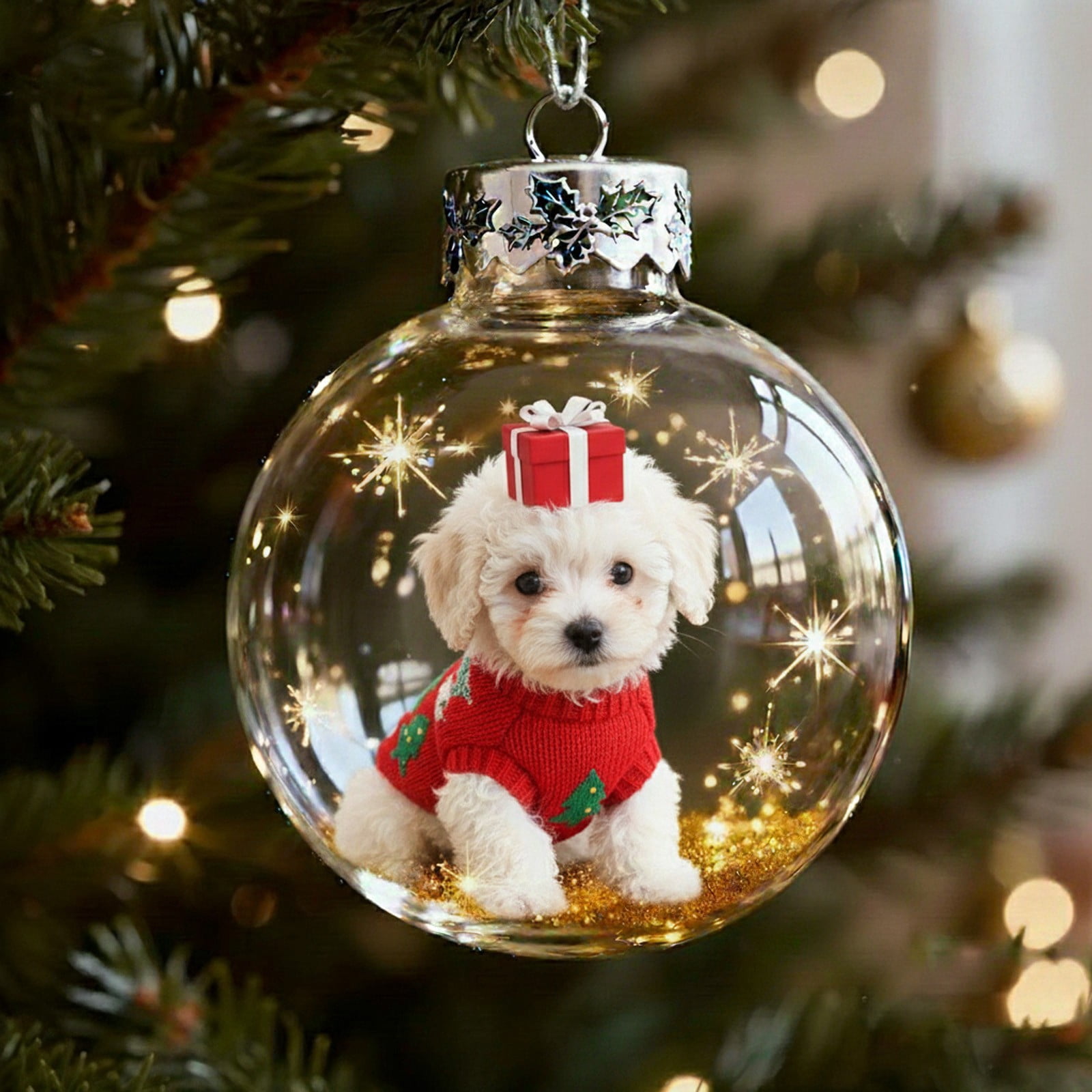 CaiYueKe Christmas Dog Snow Globe Ornament Plastic Ball with Festive ...