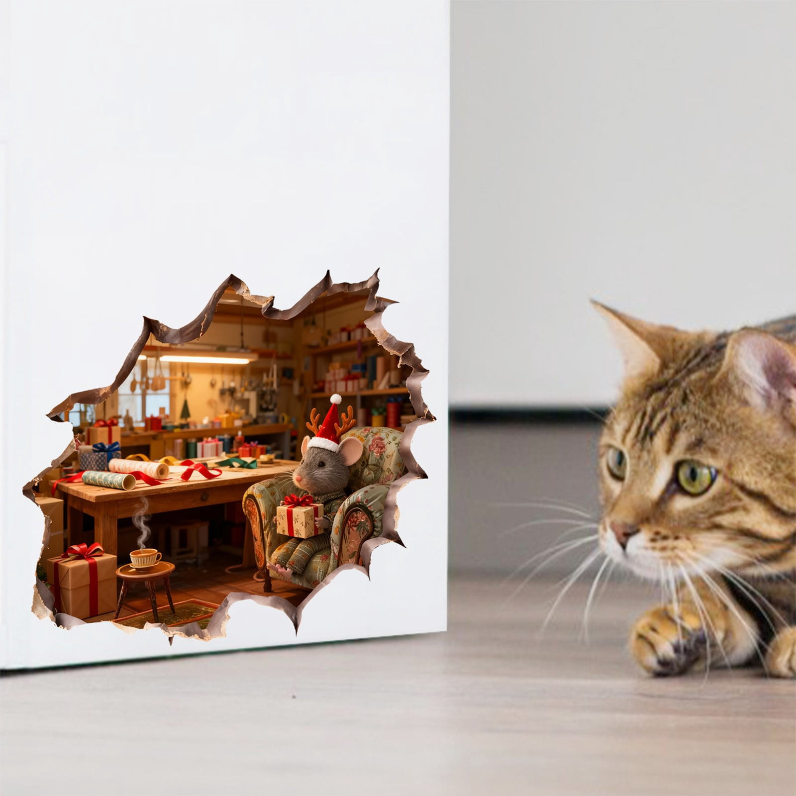 CaiYueKe Christmas Mouse Wall Stickers, Cute PVC Christmas Decals ...