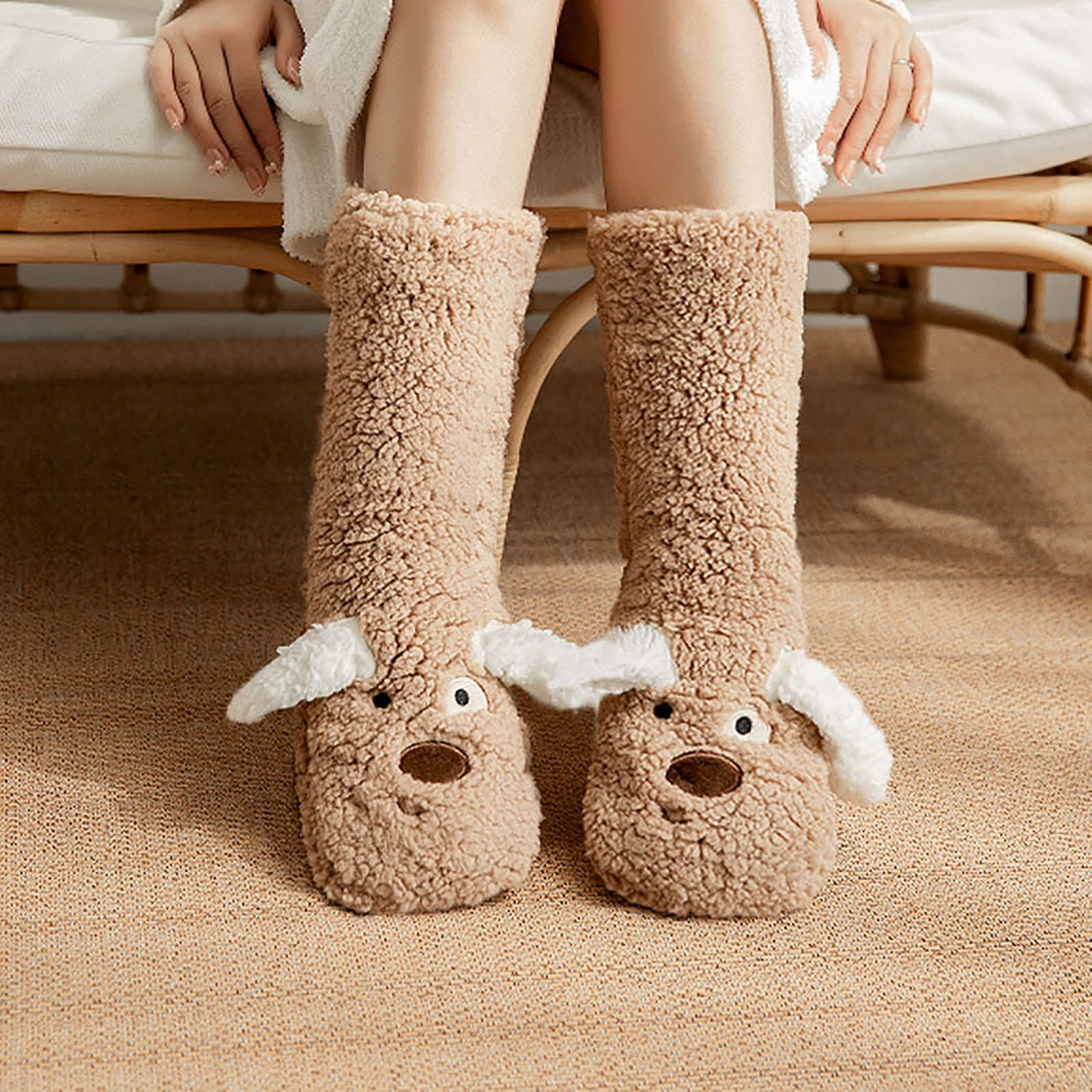 CaiYueKe Cozy Fleece Slipper Socks for Women - Non-Skid Warm Fuzzy ...