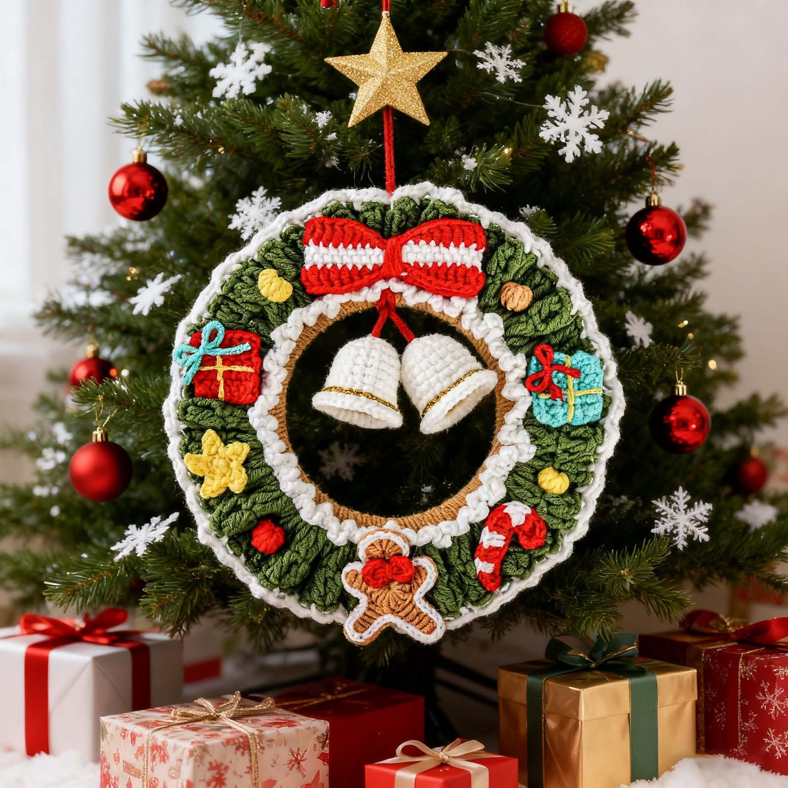 CaiYueKe Cream Puff Themed Christmas Wreath, Realistic Fabric and Yarn ...