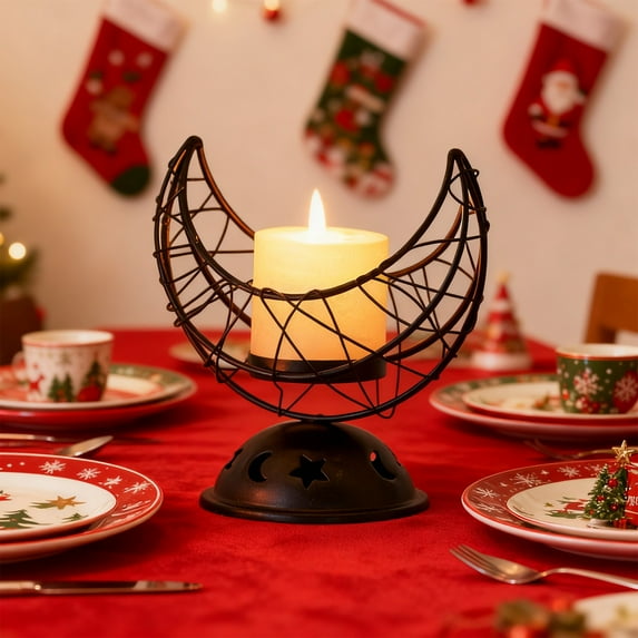 CaiYueKe Crescent Moon Candlestick Iron Metal Candle Holder for Living ...