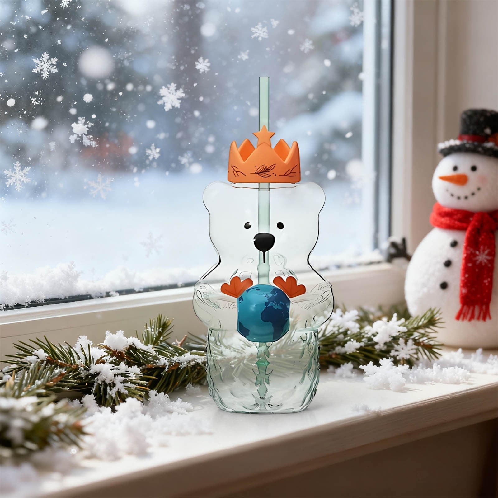 CaiYueKe Cute Bear Glass Cup with Straw, 20oz Borosilicate Heat ...