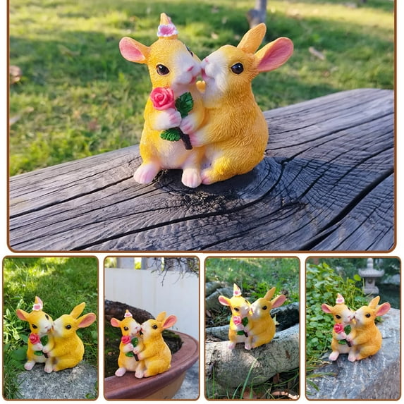 CaiYueKe Easter Bunny Figurine Resin Rabbit Statue Spring Home Decor ...