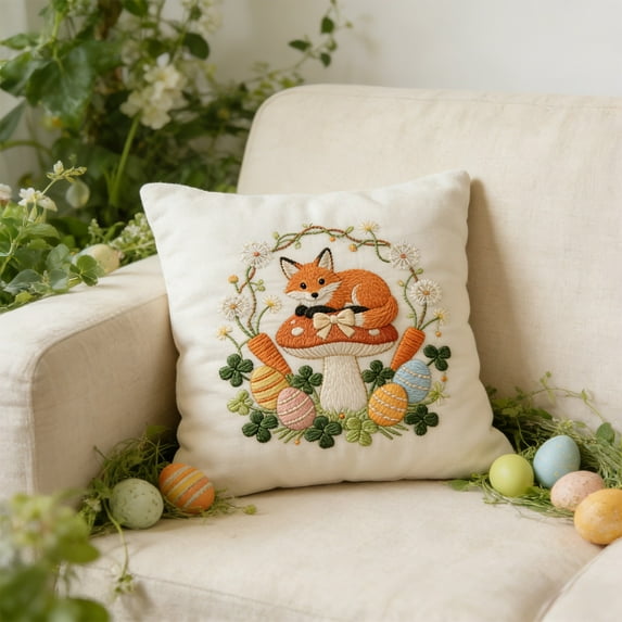 CaiYueKe Easter Decorative Throw Pillow Cover Cute Embroidery Short ...