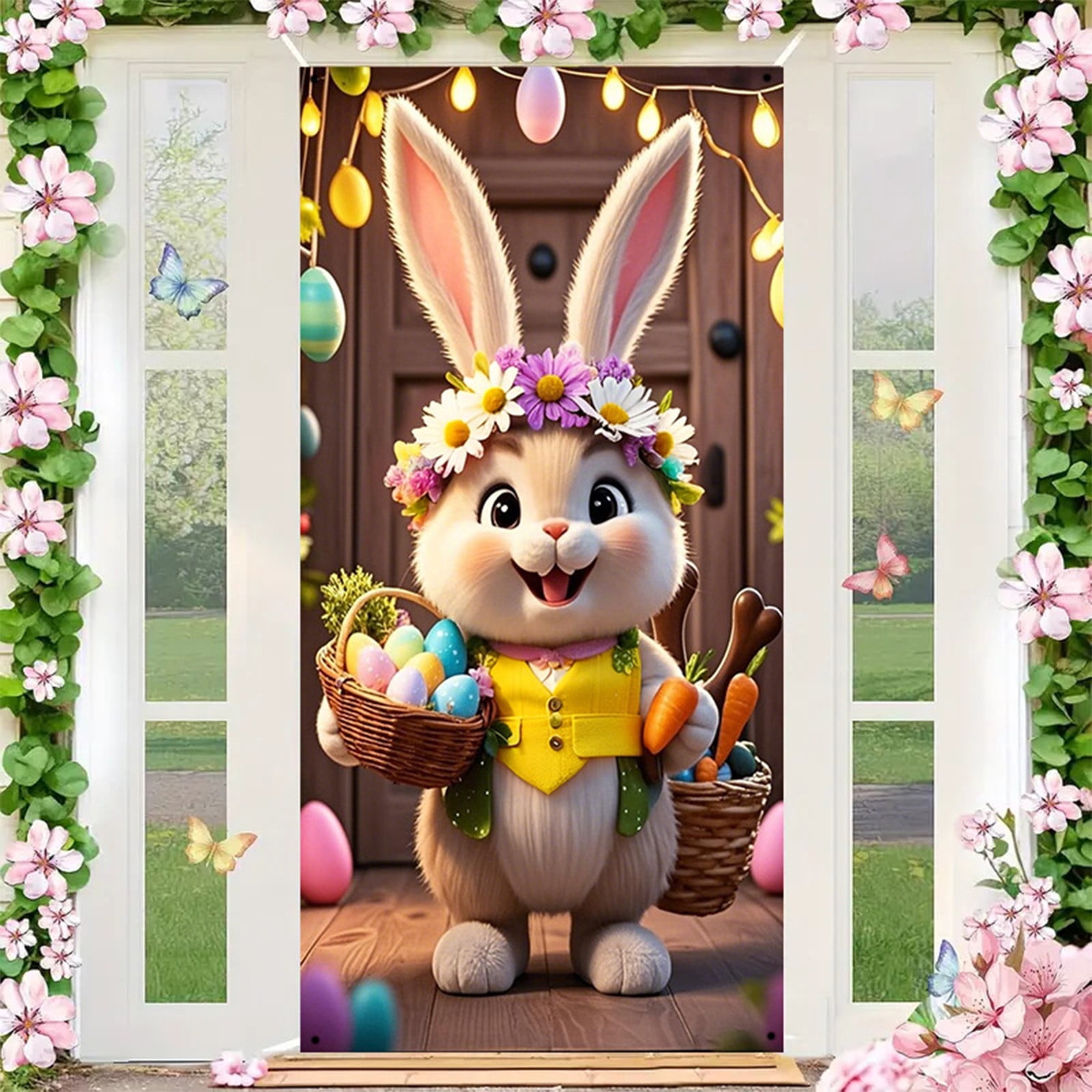 CaiYueKe Easter Door Banner Spring Decorations Bunny Caricature Hanging ...