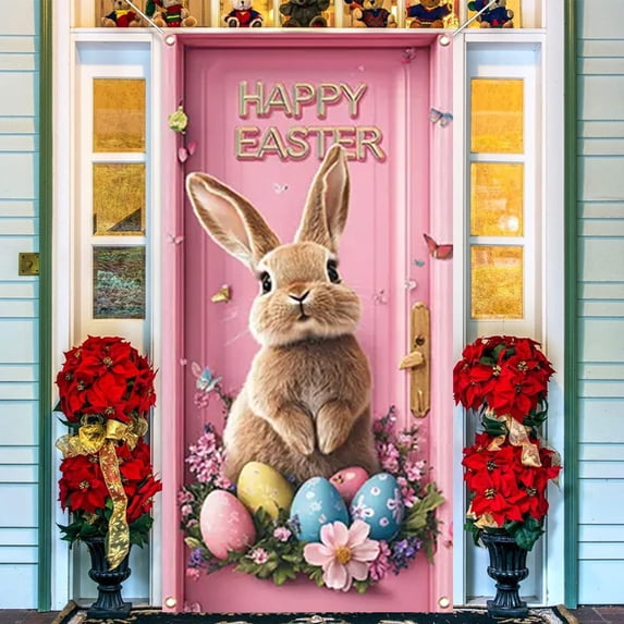 CaiYueKe Easter Door Curtain Spring Holiday Decor Bunny Eggs Porch ...