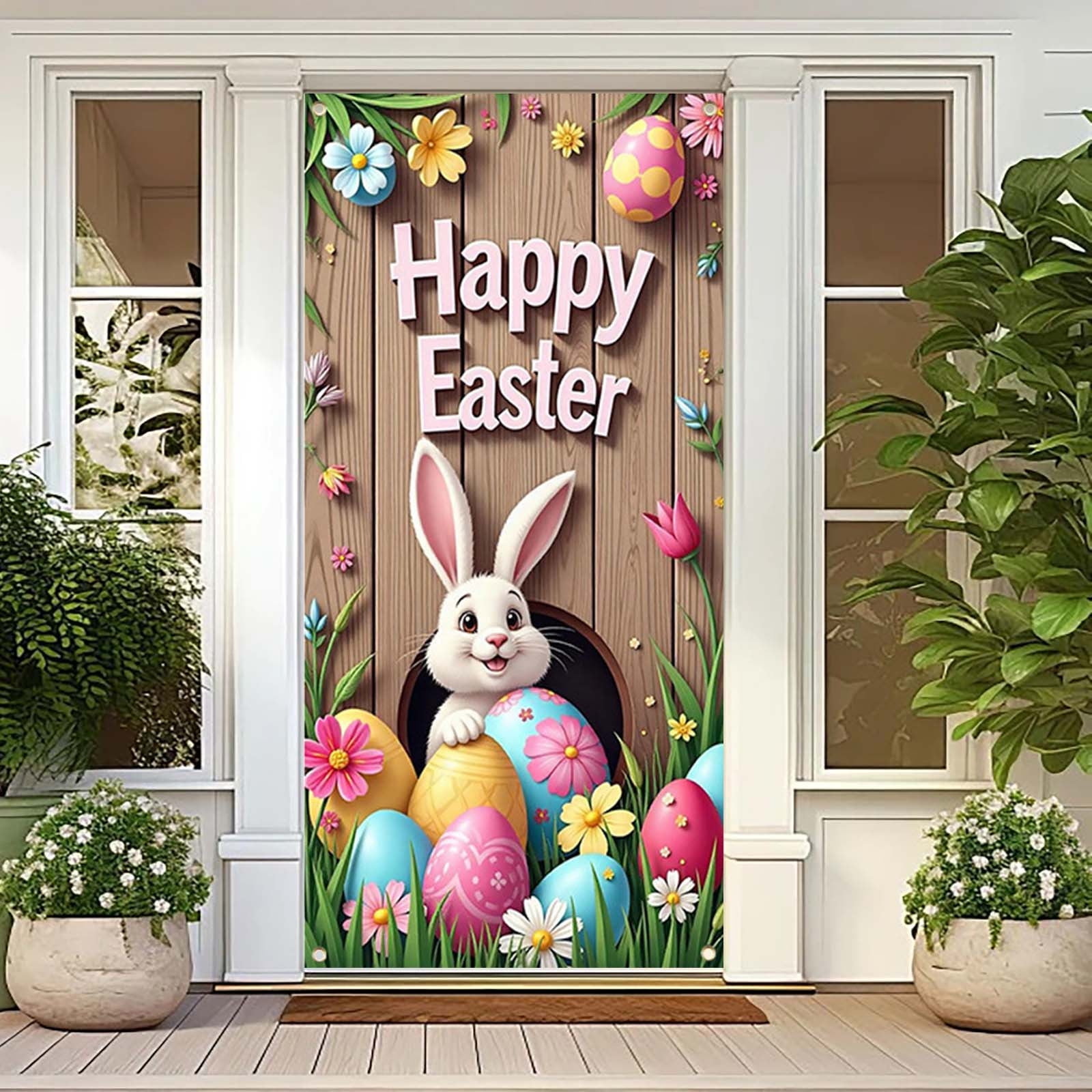 CaiYueKe Easter Door Hanger Curtain Spring Holiday Decorations Bunny ...