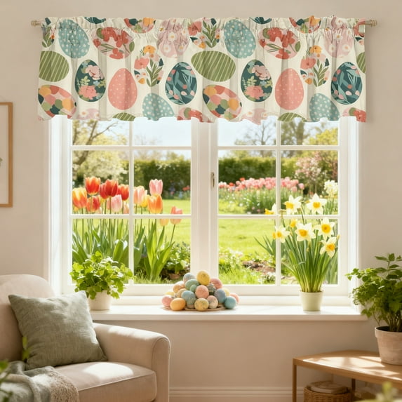 CaiYueKe Easter Egg & Sunflower Kitchen Curtain - Short Blackout Cafe ...