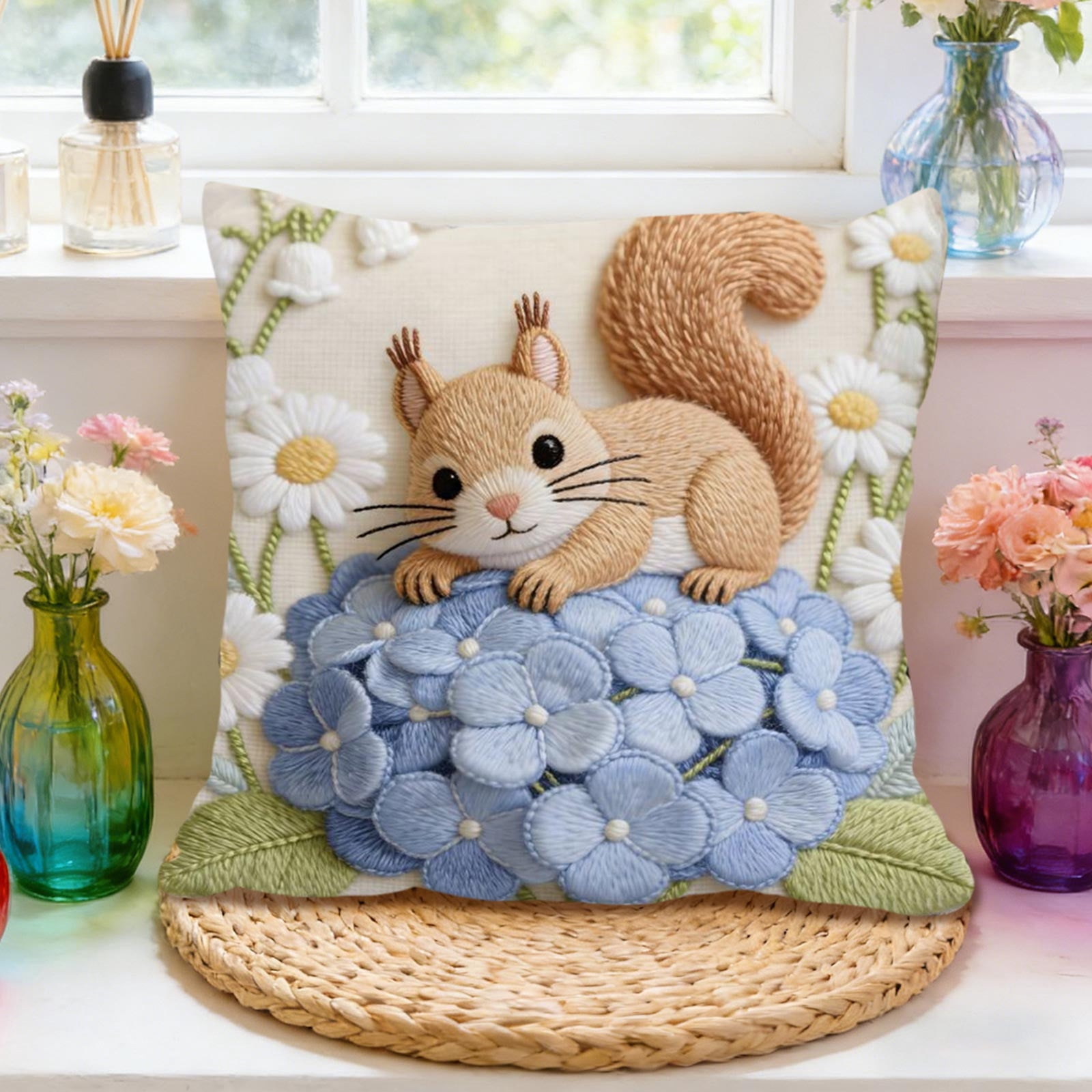 CaiYueKe Faux Fur Animal Pillow Cover Cute Embroidery Sofa Cushion ...