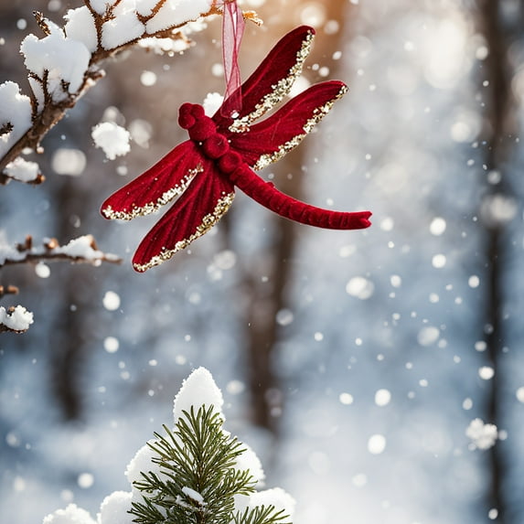 CaiYueKe Flocked Wreath Ornament with Elk Dragonfly Design, Christmas ...