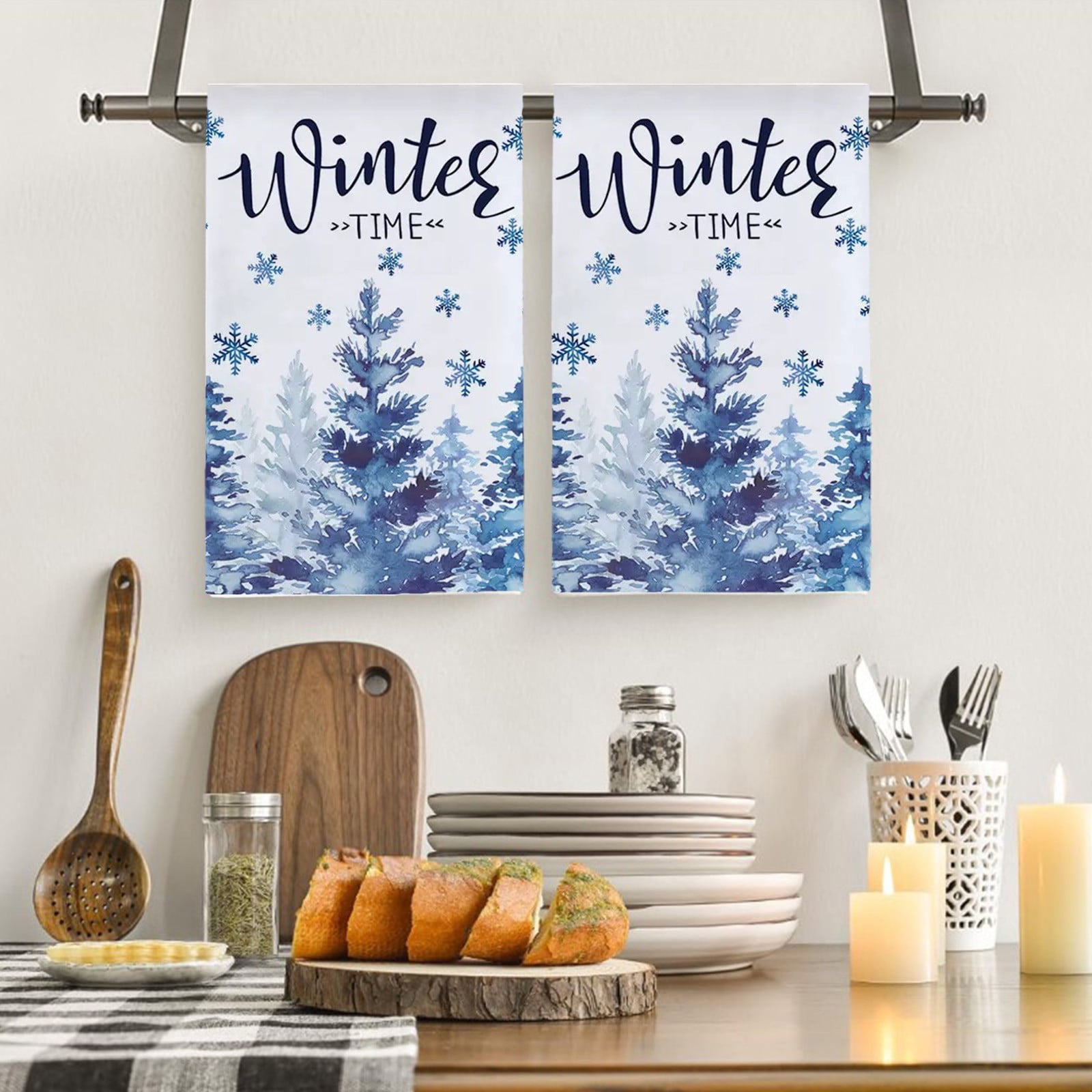 CaiYueKe Hello Winter Kitchen Towels, Blue Tree Snowflake Dish Hand ...