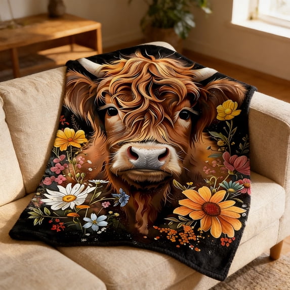 CaiYueKe Highland Cow Plush Blanket 100x150CM - Cozy Flannel Throw Soft ...