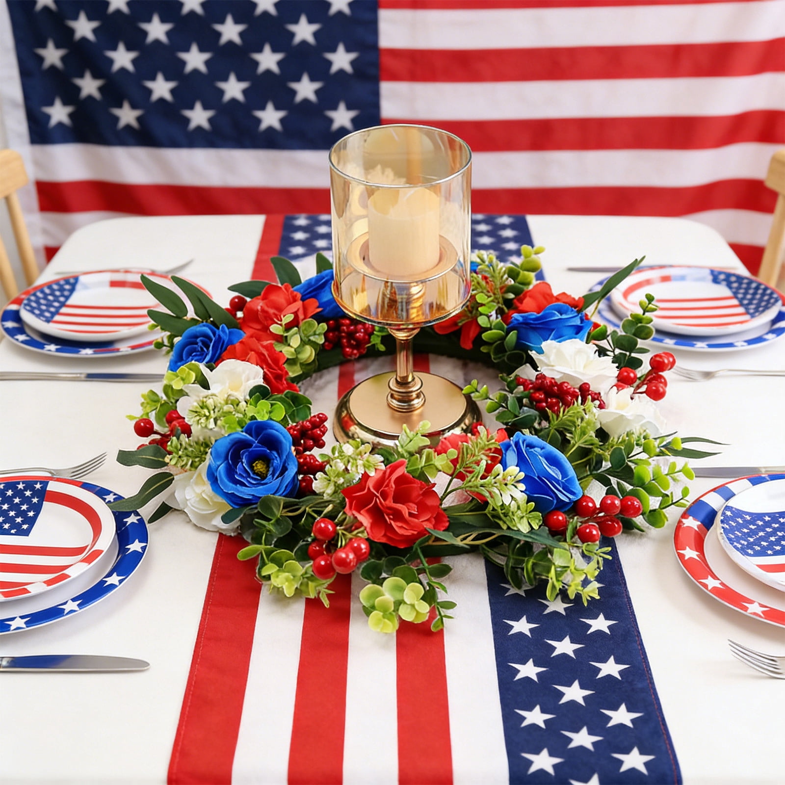 CaiYueKe Independence Day Wreath, Patriotic Floral Wreath for Front ...