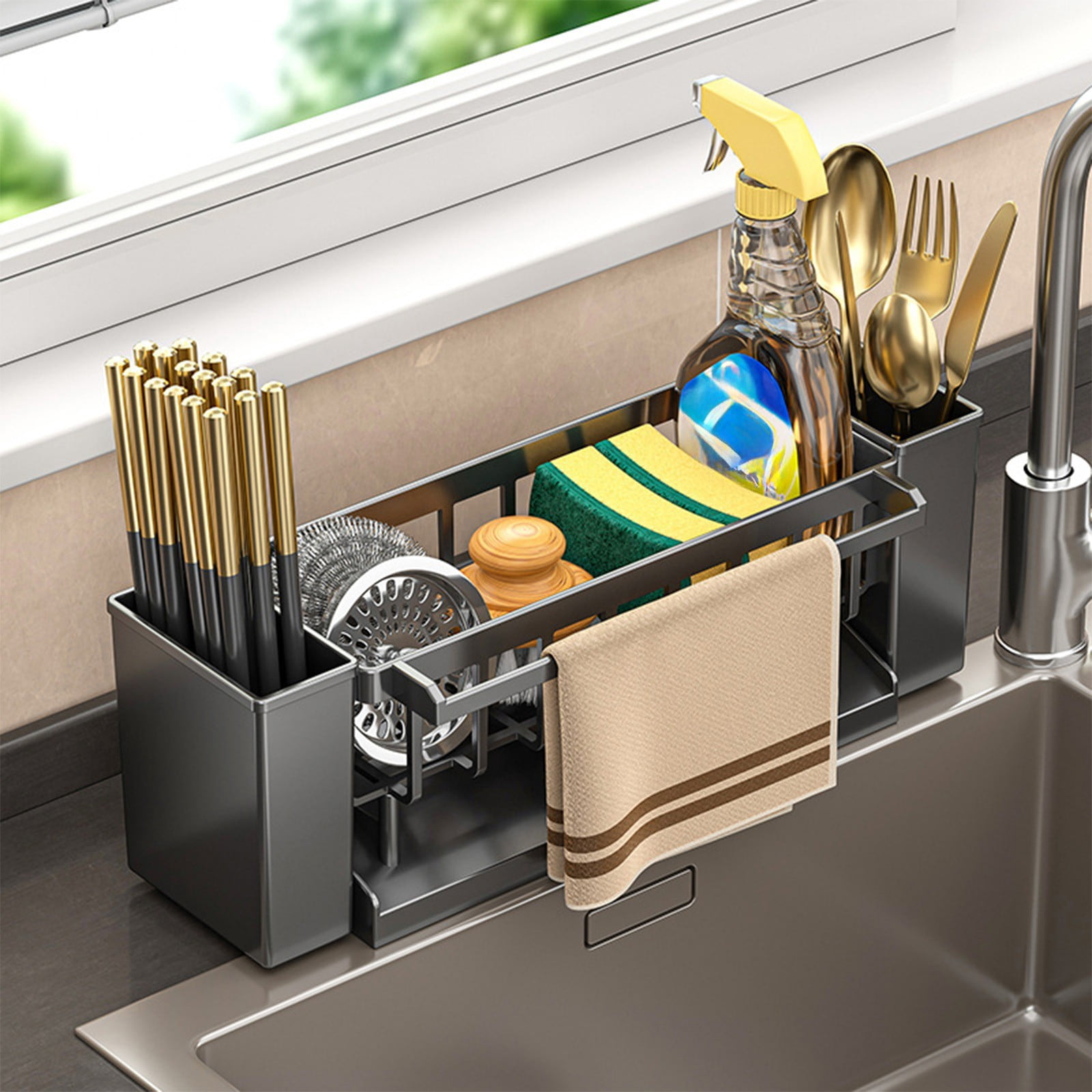 CaiYueKe Kitchen Sink Organizer Rack Countertop Sponge Holder Dish ...
