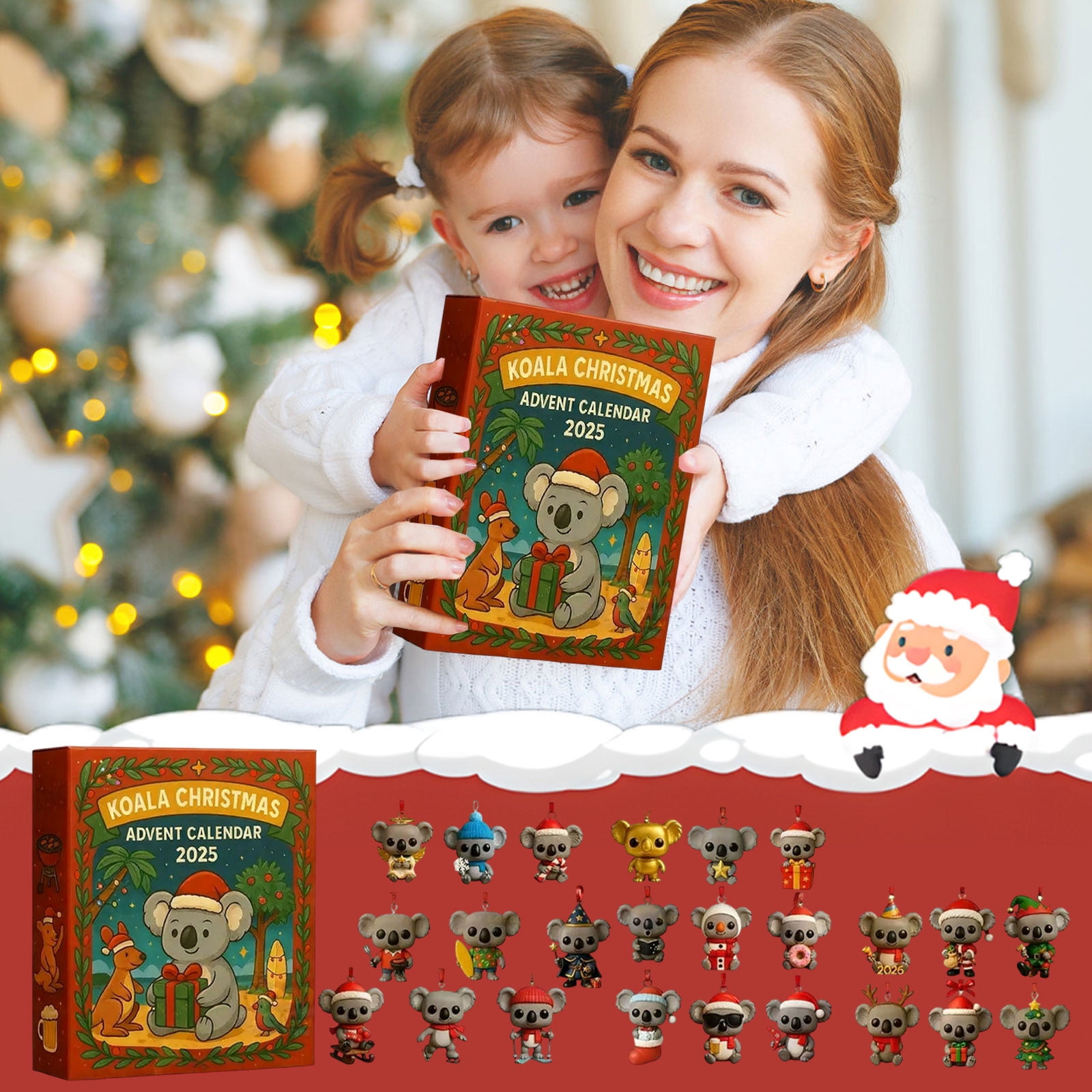 CaiYueKe Koala Claus Countdown Calendar with 24 Ornaments, Christmas ...