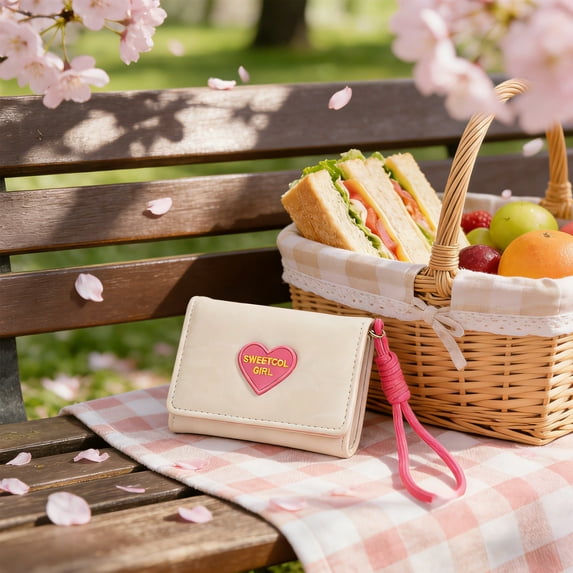 CaiYueKe Magnetic Closure Slim Wallet with Blocking - Cute Heart Tri ...