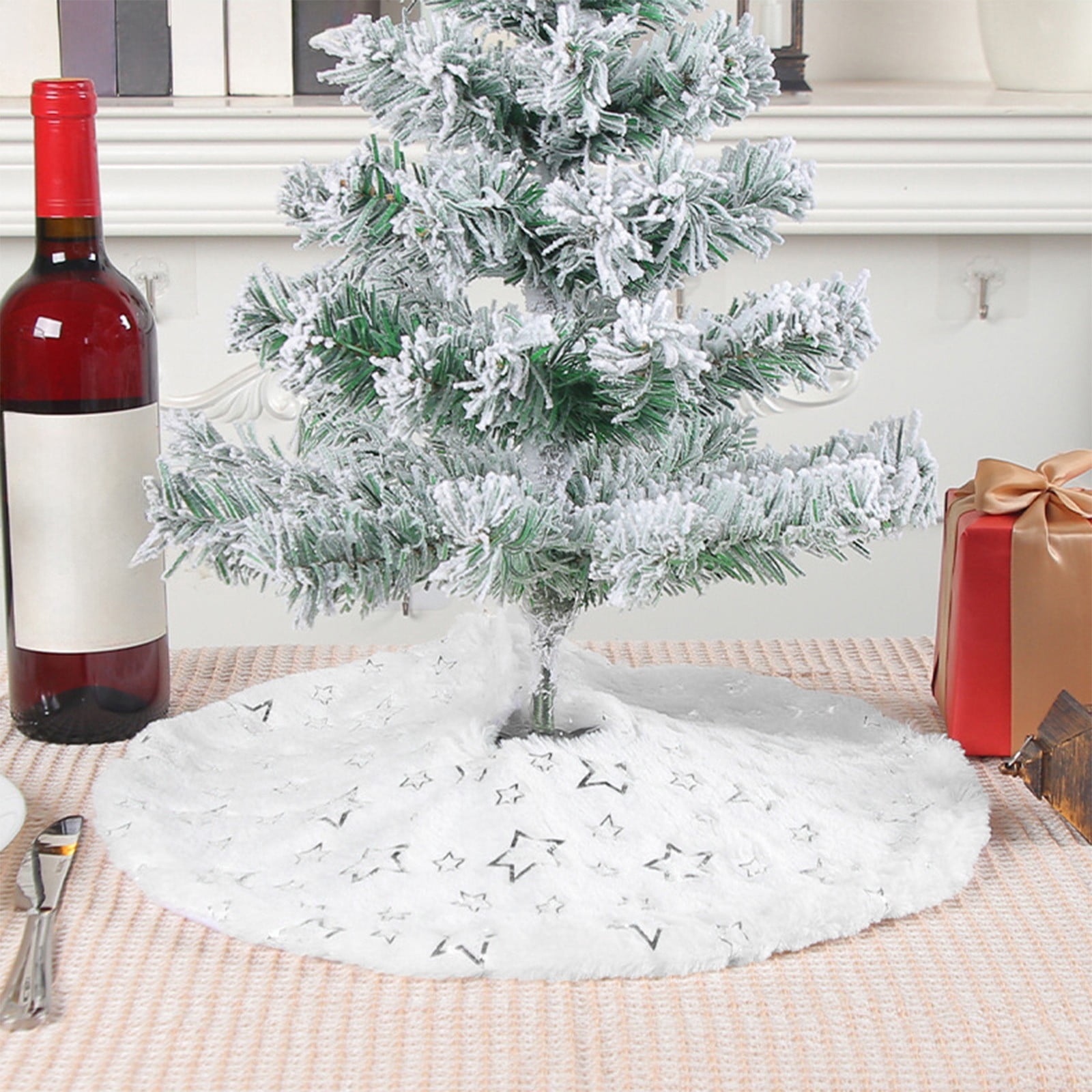 CaiYueKe Mini Christmas Tree Skirts 16 Inch Small White Fluffy Xmas ...